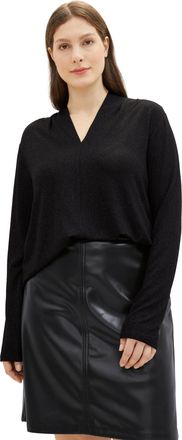Tom Tailor Damen Plussize Basic Langarmshirt mit Glitzer, deep black, 50