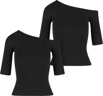 Urban Classics Ladies Organic Asymmetric Rib Tee 2-Pack Black+Black, 5XL