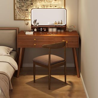 Generic Schminkstuhl mit beleuchtetem Frisiertisch - Schminktisch aus Holz mit gepolstertem Hocker, Moderne Schlafzimmer- und Badezimmerm&ouml;bel - stilvoller Sch