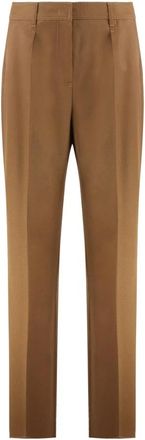 Max Mara Wollgabardine Hose mit Bundfalten - - Trousers - Damen - Braun - M