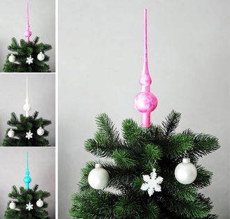 JACK Christbaumspitze Spitze Glas 28cm Eislack Glanz Matt Baumspitze Mundgeblasen Box, Farbe:Pink Eislack