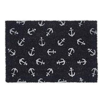 Relaxdays Fu&szlig;matte Kokos, Anker, 60x40 cm, rutschfest, wasserfest, Fu&szlig;abtreter innen & au&szlig;en, T&uuml;rmatte, dunkelblau/wei&szlig;, 10039024