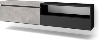 Skraut Home | TV-Schrank, Lowboard | für Wohnzimmer und Esszimmer | 200x45x35cm | Für TV-Geräte bis zu 80 | Hängend | Moderner Stil | Zement