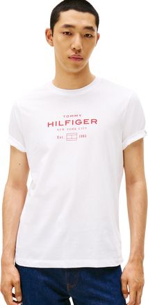 Tommy Hilfiger Herren T-Shirt Kurzarm Stack Graphic Tee mit Rundhalsausschnitt, Weiß (White), L