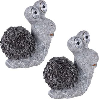 Globo Lighting Solar Gartenskulptur für Außen Gartendeko Schnecke Figur Skulptur grau Akku, Kunststoff, 2x LED 3000K, LxBxH 19,5x10,5x20 cm, 2er Set