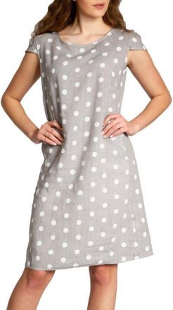 CASPAR Fashion Sommerkleid SKL024 knielanges Damen Sommer Leinenkleid mit Punkte Print Luftig leicht, figurumspielende Form, mit seitlichem Jersey-Einsatz