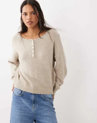 Abercrombie & Fitch Strick-Henley-Cardigan in Hellbraun
