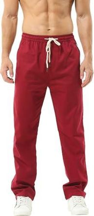 Hoerev Lin Pantalons décontractée de Plage été,XXL,Rouge Foncé