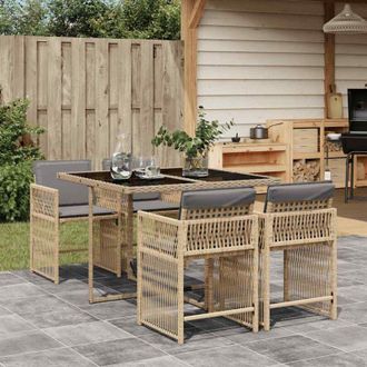 vidaXL Ensemble &agrave; manger de jardin coussins 5 pcs m&eacute;lange beige rotin Vidaxl