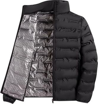Generic Doudoune l&eacute;g&egrave;re pour homme avec col montant et fermeture &eacute;clair - Veste bouffante chaude et ample - Coupe-vent - Grande taille, Noir, XXL