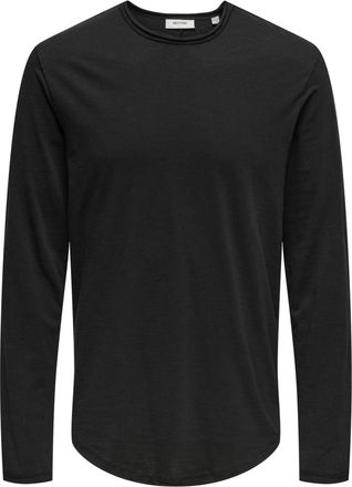 Only & Sons ONLY&SONS Herren Langarmshirt Lang Rundhals Weicher Jersey Lang geschnitten, Farben:Schwarz, Größe:M