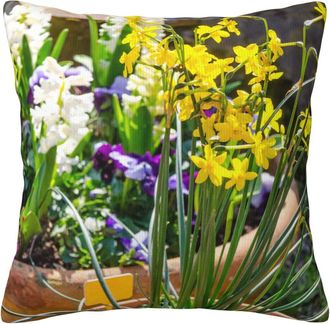 Generic Narzissen In T&ouml;pfen Kissen-Bezug Vintage Werfen Sie Kissenbez&uuml;ge S&uuml;&szlig;e Wurfkissenbezug F&uuml;r Outdoor Couch Zimmer Wohnzimmer 45X45Cm