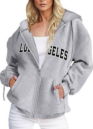 Generic Vestes pour femmes 2026 avec fermeture &eacute;clair et manches longues pour lautomne et lhiver avec poches, gris, XXL