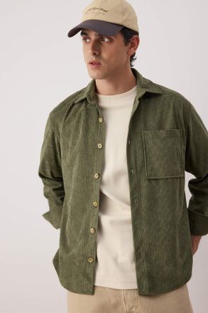 Trendyol MAN Herren Khaki Strukturiert Lang Regular Fit Hemden