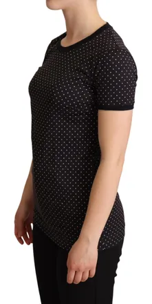 Dolce & Gabbana Womens Black Dotted Crewneck Cotton T-Shirt