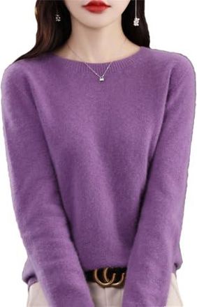 Generic Pull &agrave; col rond en laine cachemire pour femme Printemps/Automne L&acirc;che Chaud Tricot Manches Longues Couleur unie Haut basique, violet, L