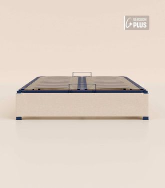 Tediber Sommier coffre 140x190 cm Plus - Beige - Acier recycl&eacute; et lattes en bois - Grand volume de rangement - Ouverture facile - Fait en France - Tediber