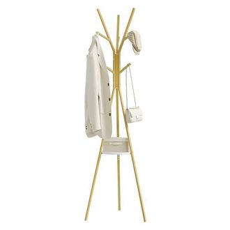 Woltu Portemanteau en Forme dArbre sur Pieds, Portant à Vêtements Trépied avec 9 Crochets et 1 Plateau Rond pour Vestes Chapeaux Sacs, en Métal et Bois MDF