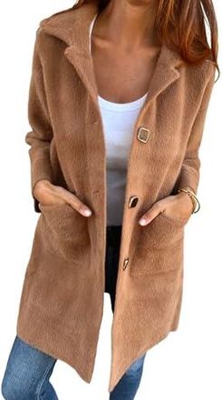 Generic Winter Trench Coat Women Notch Lapel Double Breasted Wool Blend Mid Long Pea Trench Coat Winter Outwear Camel XX Large