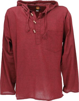 Guru Shop Nepal Hemd, Goa Hippie Sweatshirt, Yogashirt, Schlupfhemd mit Kapuze - Bordeaux, Herren, Baumwolle, Size:XXL