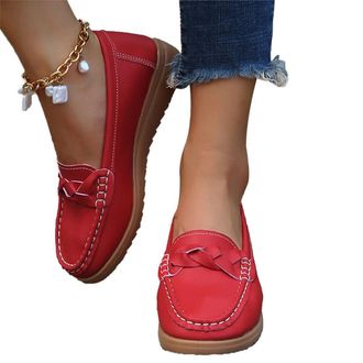 Onsoyours Mokassins Damen Weiches Leder Halbschuhe rutschfest Loafers Slipper Flache Lauflernschuhe Bootsschuhe A Rot 40 EU