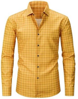 Generic Chemise &agrave; carreaux boutonn&eacute;e &agrave; manches longues pour homme - Motif tartan - Col rabattu - Haut d&eacute;contract&eacute; pour homme - Pour un usage quotidien - Pour 