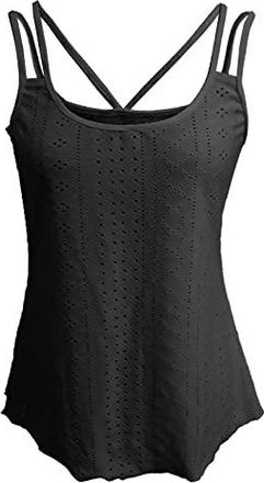 Generic Haut long pour femme - Noir - Bretelles spaghetti - Haut d&eacute;t&eacute; sans manches - En mousseline de soie - Haut court - &Eacute;l&eacute;gant - Col en V - Tunique ample -