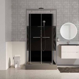 Aurlane cabine de douche rectangle 110x80x215cm - portes pivotantes - lignes grises anthracites - scratchy 2