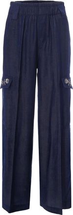 Liu Jo Femme, Pantalons, Bleu, Taille: 38 FR Wide Pantalons