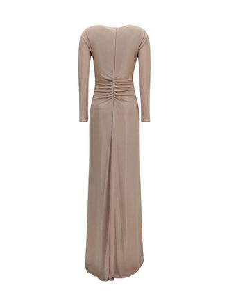 Nissa Womens Long Chiffon Dress With Crystal Detail Nude Polyester