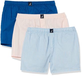 Nautica Herren-Boxershorts, Baumwolle, gewebt, rosa/blau/Streifen (Oasis Pink/Ocean Lapis/Pin Stripe Silver Lake), Größe XL, 3er-Pack