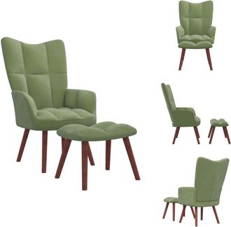 vidaXL Relaxsessel mit Hocker Hellgr&uuml;n Samt - Sessel - Samt Sessel - Wohnraum Dekoration - Bequemlicher Sessel - Lounge Sessel
