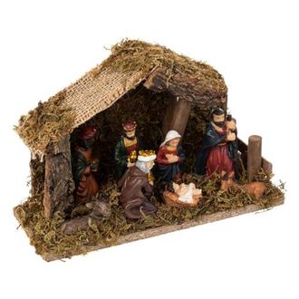 Fééric Lights & Christmas Feeric Lights et Christmas - Crèche de noël à LED avec 7 santons 20x13cm résine et Bois