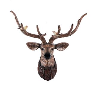 Generic Hirschgeweih Dekos Wand Harz Hirschkopf-Wanddeko Aufwendig Geschnitzt Realistische Darstellung Hirschkopf-Wanddeko Tierkopf Wanddekoration f&uuml;r Hausgar