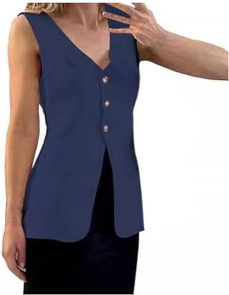 Generic Gilet Long en Lin pour Femmes, été décontracté sans Manches Gilet Zippe Enfant