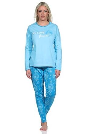 Normann Pyjama long ludique pour femme avec motif floral, bleu clair, Large