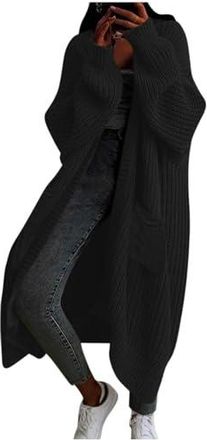 Generic Cardigan Femme en Grosses, Taille Oversize Ouvert avec Manches Ballon et Poches, Veste Longue D&eacute;contract&eacute;e Automne(Black,XL)