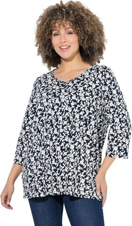 Ulla Popken gs1 data protected company 4069787000005 Womens, A-Linie, V-Ausschnitt, Zierfalten, 3/4-Arm T-Shirt, Marine, 46-48