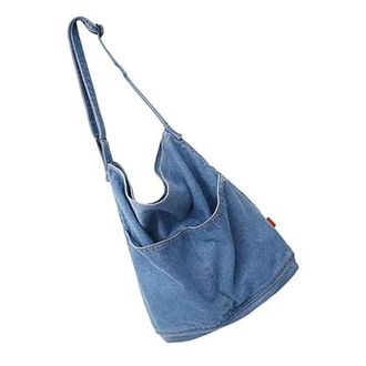 PartyKindom GLEAVI Sac bandouli&egrave;re femme en denim l&eacute;ger bleu clair, capacit&eacute; polyvalente, sac cabas en toile pour shopping, bureau et voyage, pochette simple et s