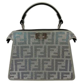 Fendi Sac bandouli&egrave;re Fendi Pre-owned Peekaboo Vitello Laminato FF Petite I See U Crystal - Femme - Pre-owned - Gris - Taille: ONE Size