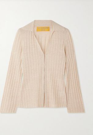 Guest In Residence Breezy Ribbed Cashmere And Linen-blend Cardigan - Brown