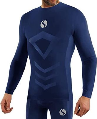 Sesto Senso sous-vêtements de Sport pour Hommes Lingerie Thermique à Manches Longues Chemise de Compression S/M Marine Dark Blue