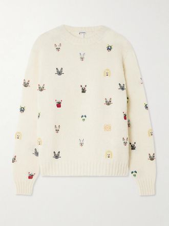 Loewe + Louis Wain Pullover Aus Einer Wollmischung Mit Stickereien - Creme