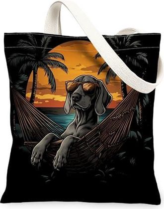 Generic Sac fourre-tout en toile motif chien de Weimar de Weimar pour faire du shopping, 33 x 38,1 cm, sac d&eacute;picerie r&eacute;utilisable en tissu &agrave; bandouli&egrave;re pour 