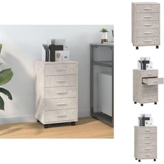vidaXL Schubladenschrank mit Rollen Betongrau Holzwerkstoff - Holzschrank - Schreibtischorganisation - B&uuml;robedarf - Rollcontainer - Schubladenschrank Grau