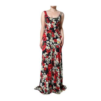 Dolce & Gabbana Floral Silk Maxi Dress &Auml;rmelloses Rundhals-Abendkleid - - Dresses - Damen - Mehrfarbig - M