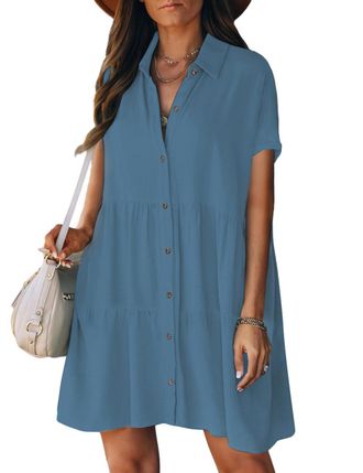 Bsubseach Strand Coverups f&uuml;r Frauen Button Down Kleid Badeanzug Cover Up Resort Freizeitkleidung Urlaubs Outfit Haze Blau M