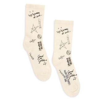 Golden Goose Chaussettes avec d&eacute;tails us&eacute;s et rayures bicolores - Femme - Sous-v&ecirc;tements - Beige - Taille: L