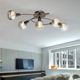 Globo Lighting Plafonnier avec spot en verre sphère bronze fumé plafonniers boules de verre table à manger led, métal, 5x 4W 196lm 3000K, LxlxH 62,4 x 37,1