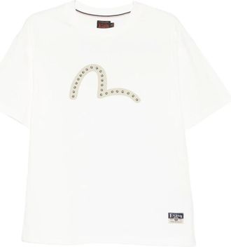 Evisu Homme, Tops, Blanc, Taille: M Ht Seagull Printed Ss Tee W Metal Studs